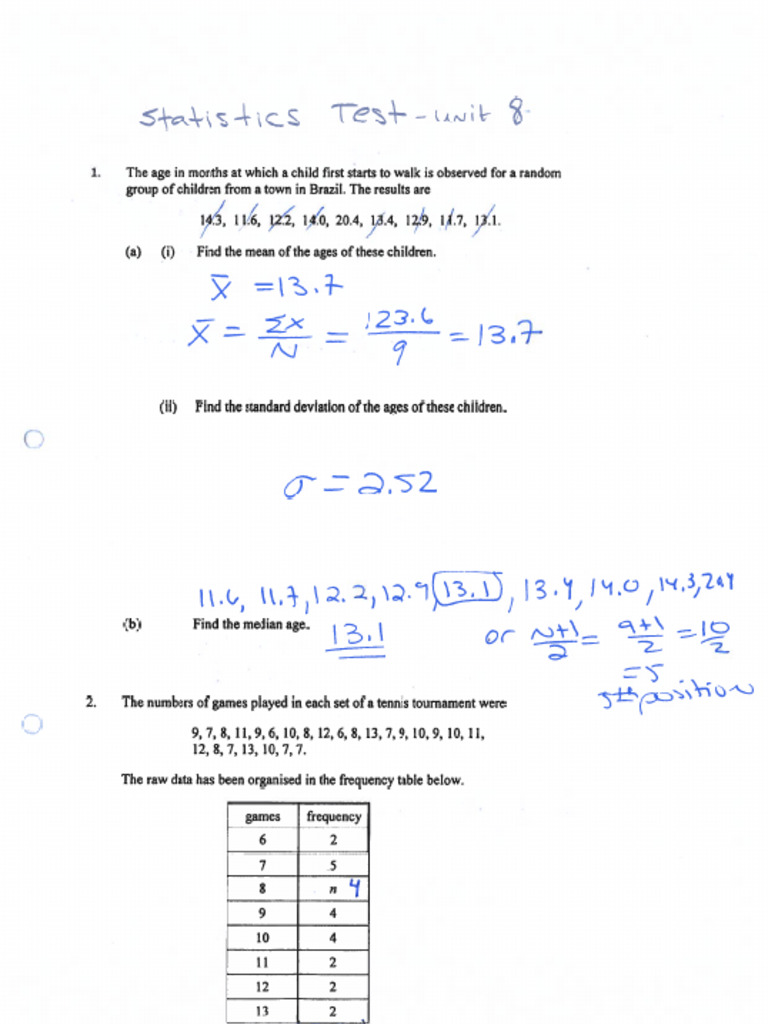 statistics test solutions | PDF