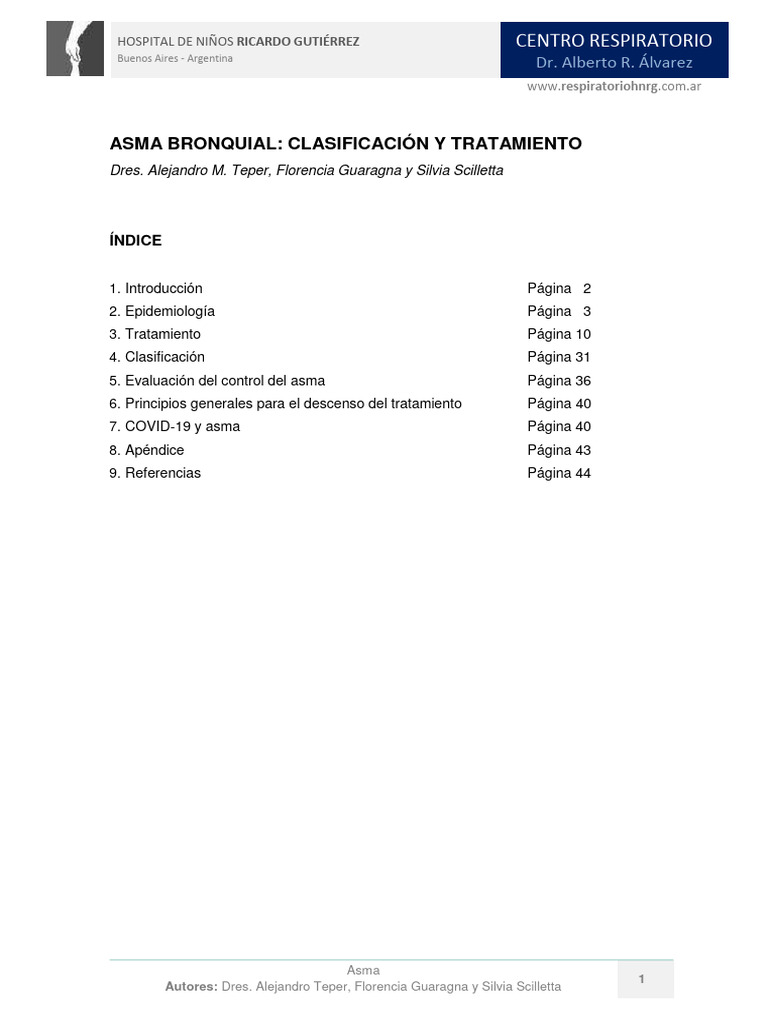 Asma Bornquial. Clasificación y Tratamiento (PDF) - Dr. Teper, Dra. Guaragna, Dra. Scilletta | PDF