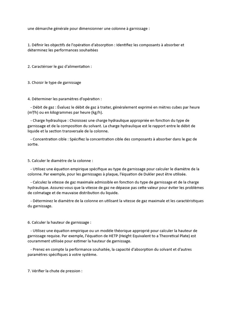 Une Démarche Générale Pour Dimensionner Une Colonne À Garnissage | PDF