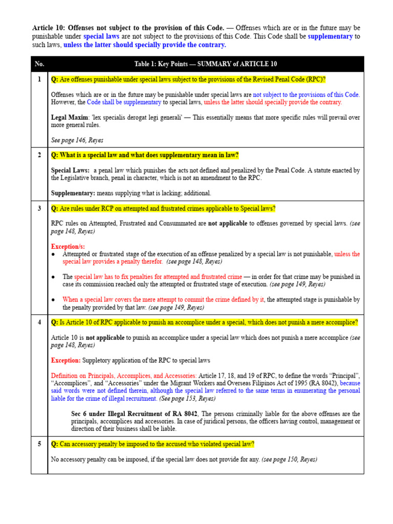 Article 10 - Offenses Not Subject To RPC | PDF | Crimes | Crime & Violence