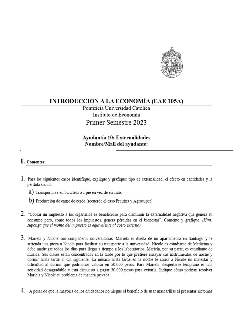 2023.1S Ayud10 - Externalidades (Enunciado) | PDF | Exterioridad | Mercado (economía)