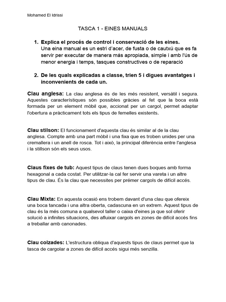 Tasca 1 - Eines Manuals | PDF