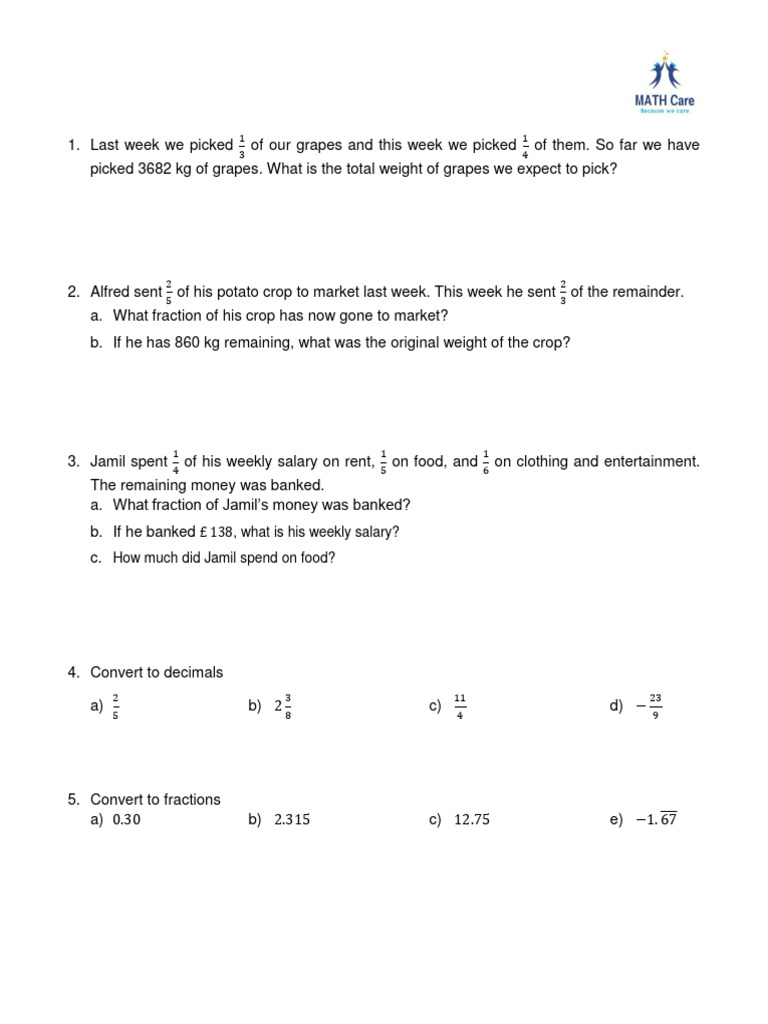 Word Problem Fraction and Converting | PDF