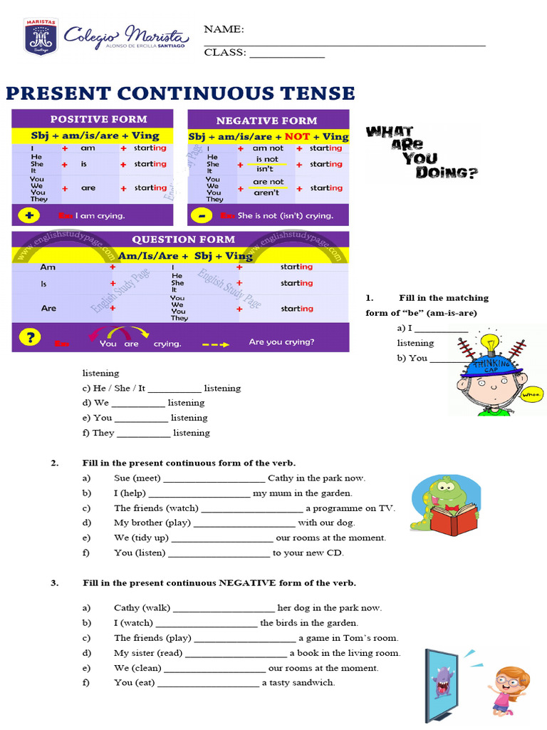Present Continuous Worksheet | PDF