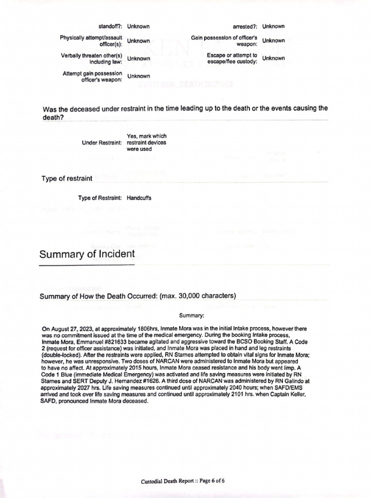 Emmanuel Mora Custodial Death Report | PDF