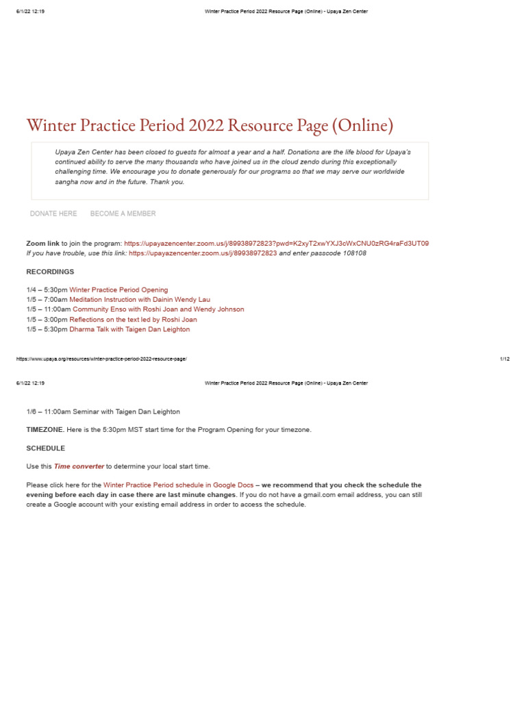 Winter Practice Period 2022 Resource Page (Online) - Upaya Zen Center | PDF | Zen | Indian ...