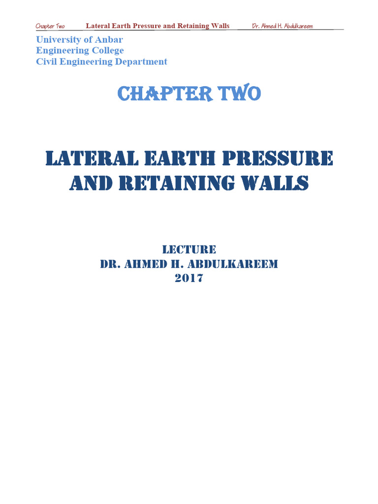 Lateral Earth Pressure and Retaining Walls: Chapter Two | PDF | Physics | Applied And ...