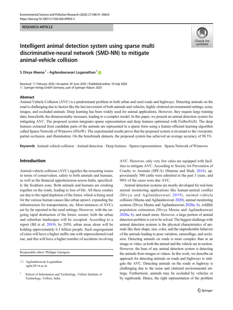 Intelligent Animal Detection System Using Sparse Multi Discriminative-Neural Network (SMD-NN) To ...