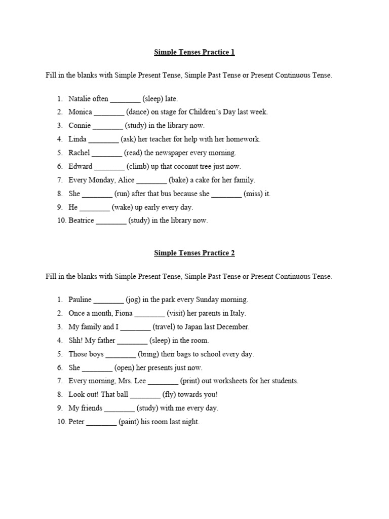 Simple Tenses Practice Worksheet | PDF