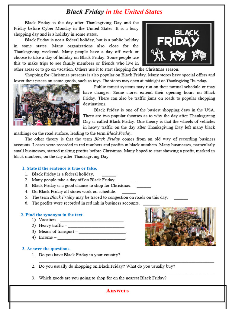 Black Friday in The United States Reading Comprehension | PDF | Black ...