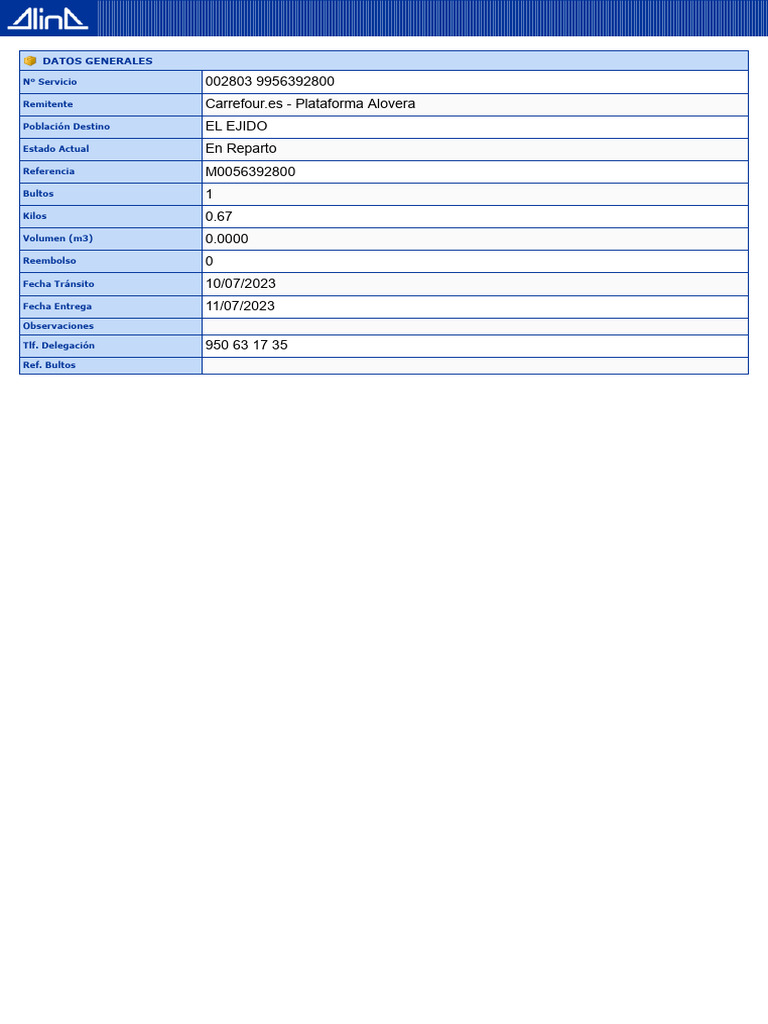 Alina WEB - Consulta de Envíos | PDF