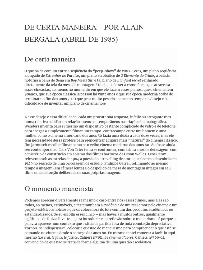 De Certa Maneira - Por Alain Bergala | PDF | Tempo | Artes (geral)