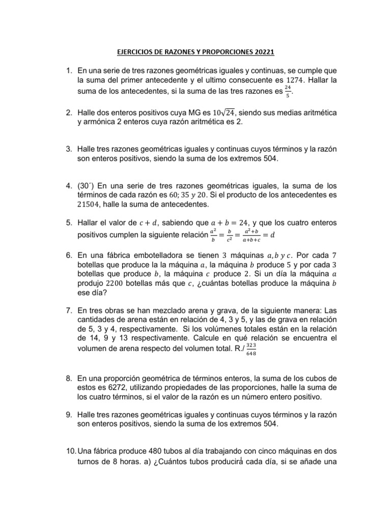Ejercicios de Razones y Proporciones 20221 | PDF | Proporción | Matemáticas
