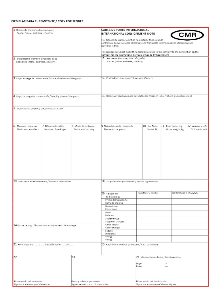 Pagina 10 Carta Internacional de Porte CMR | PDF
