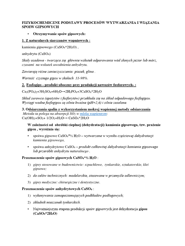 Temat 5.2 Spoiwa Gipsowe | PDF