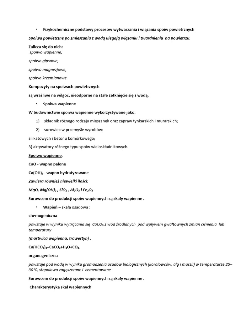 Temat 5.1 Fizykochemiczne Podstawy Procesów Wytwarzania i Wiązania Spoiw Powietrznych | PDF