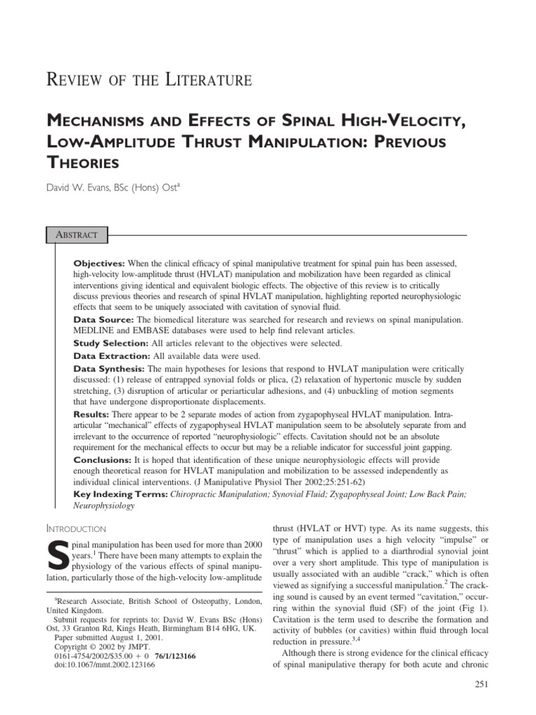 Evans, D. (2002) - Mechanisms and Effects of Spinal High-Velocity, Low ...