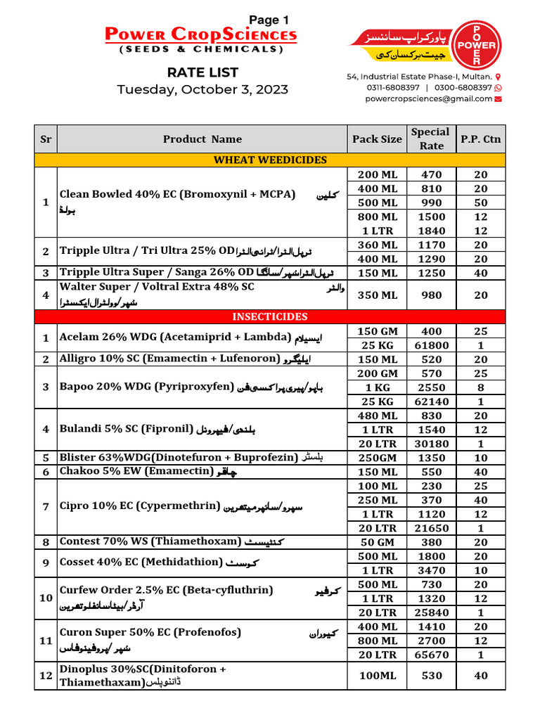3 OCT PCS - Special Rate List | PDF