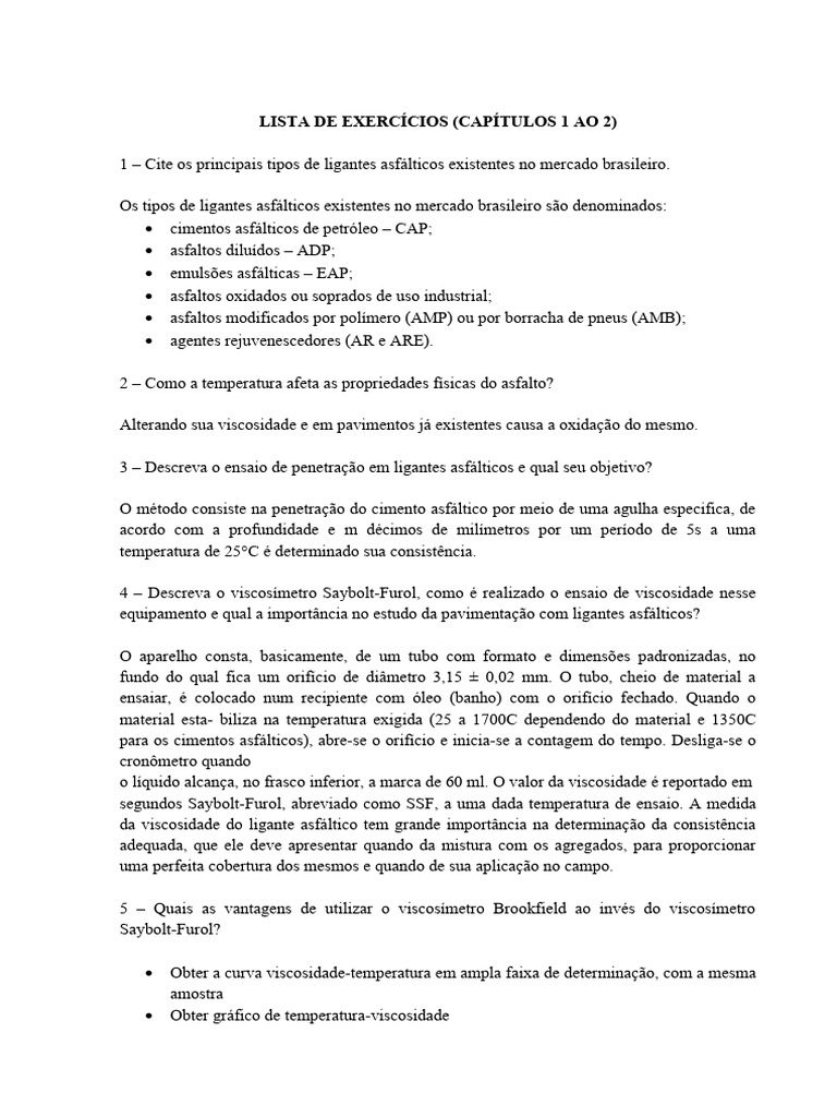 Lista de Exercícios - Caps 1 e 2 | PDF | Casa e Jardim