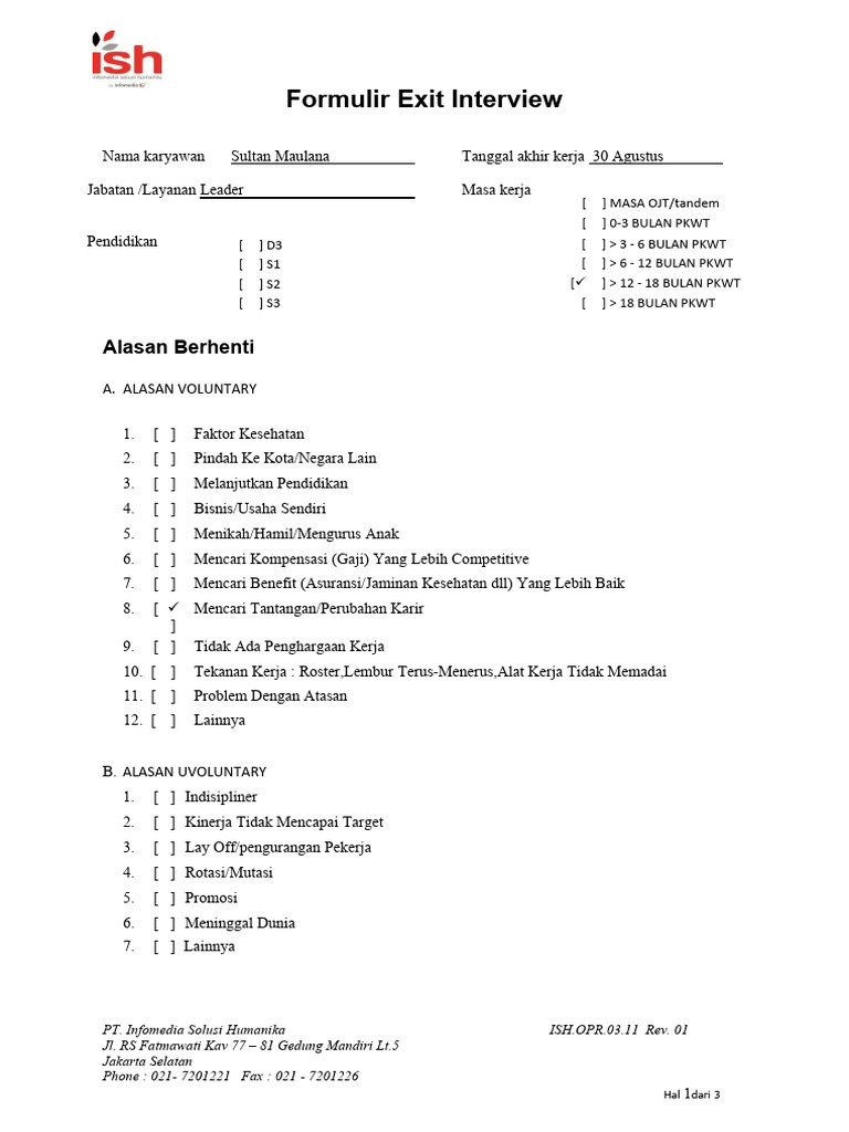 Exit Interview Form for Employees | PDF