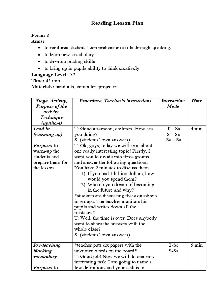 Reading Lesson Plan (Make or Break) | Download Free PDF | Reading Comprehension | Communication