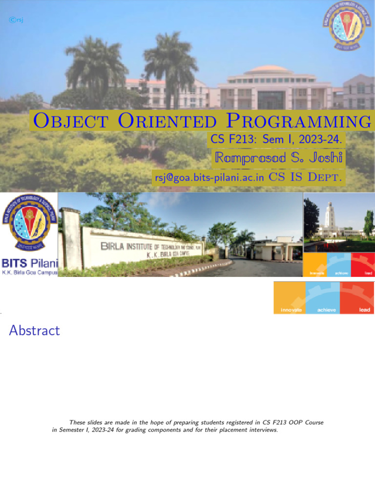 (Edited) CS - F213 - OOP - 2023 - Slides-MidSem | PDF