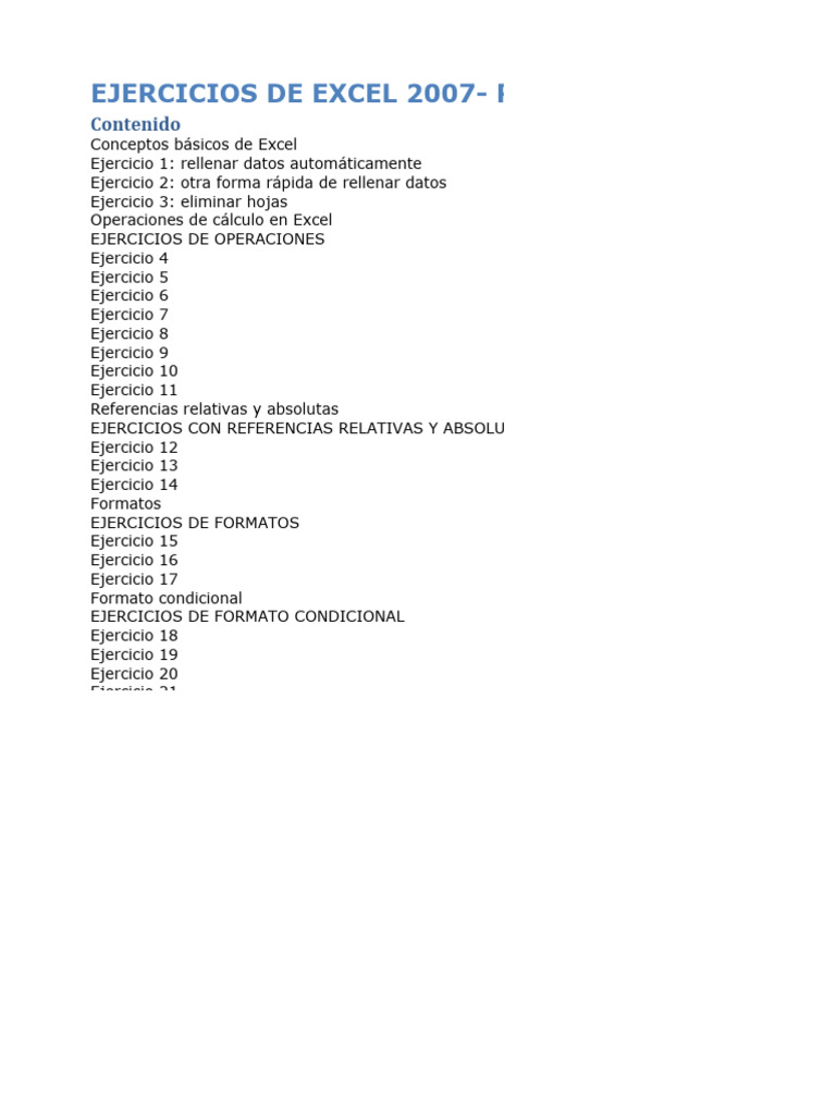 Ejercicios de Excel 2007 Primera Parte | PDF | Hoja de cálculo | Microsoft Excel