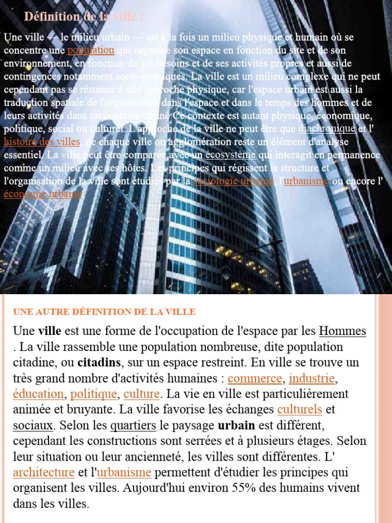 Définition de La Ville | PDF | Ville | Développement durable