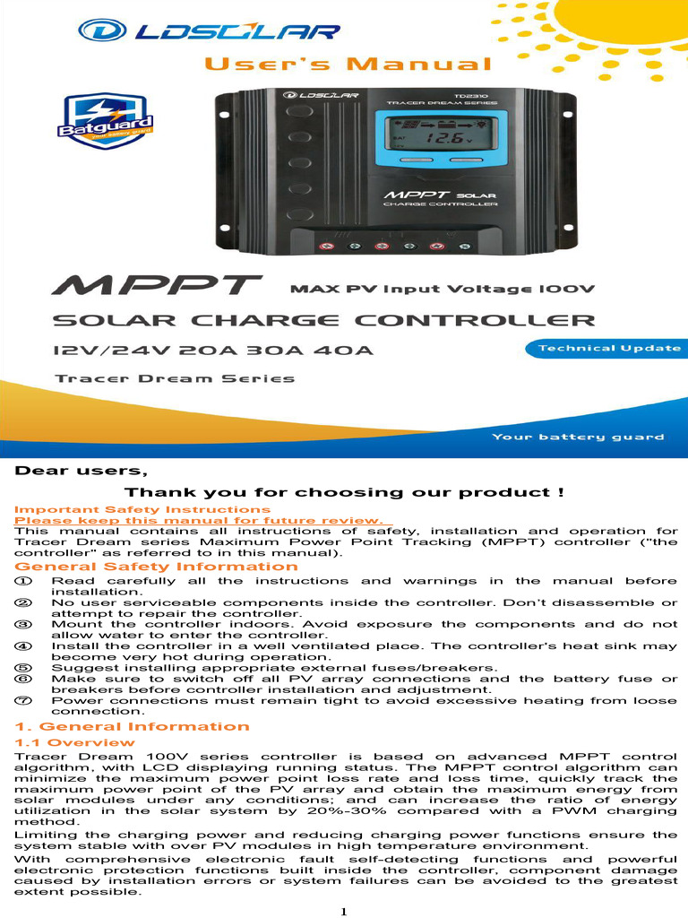 Tracer Dream MPPT Controller Manual | PDF | Photovoltaics | Solar Panel