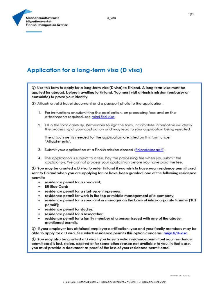 Application For Long-Term Visa (D Visa), D - Viisumi | PDF | Travel ...