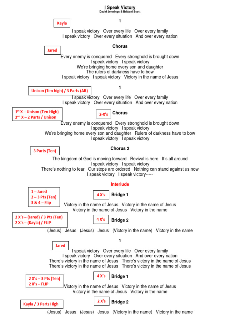 Lyrics - i Speak Victory With Vocal Arrangement | PDF