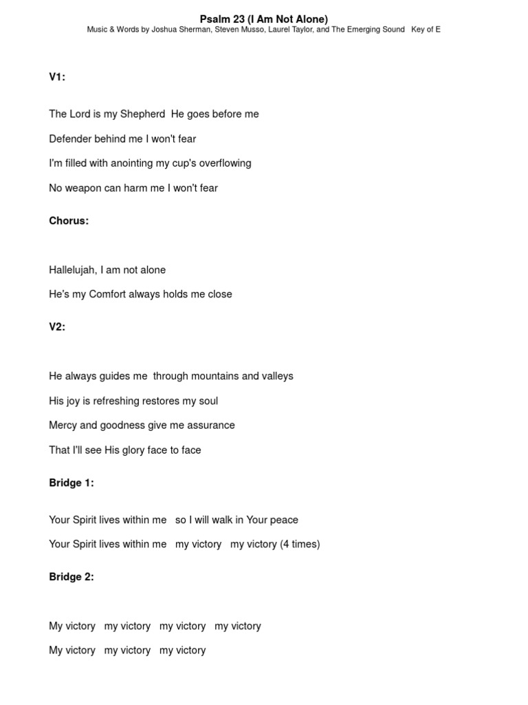 Lyrics - Psalm 23 (I Am Not Alone) | PDF