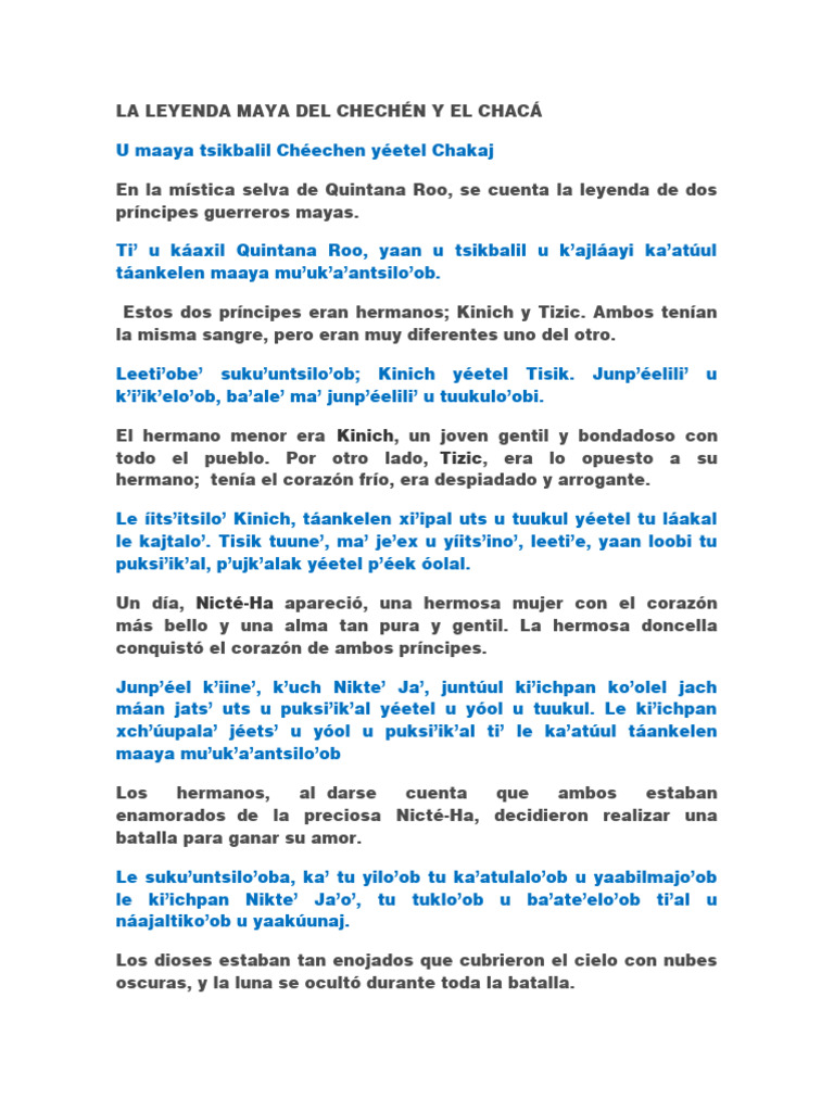 Leyenda Maya Chechén y Chacá para Traducir-Bv | PDF | Religión y espiritualidad | Libros para ...