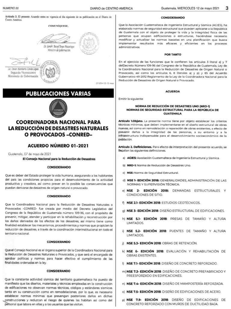 Acuerdo 01-2021 CONRED GUATEMALA | PDF