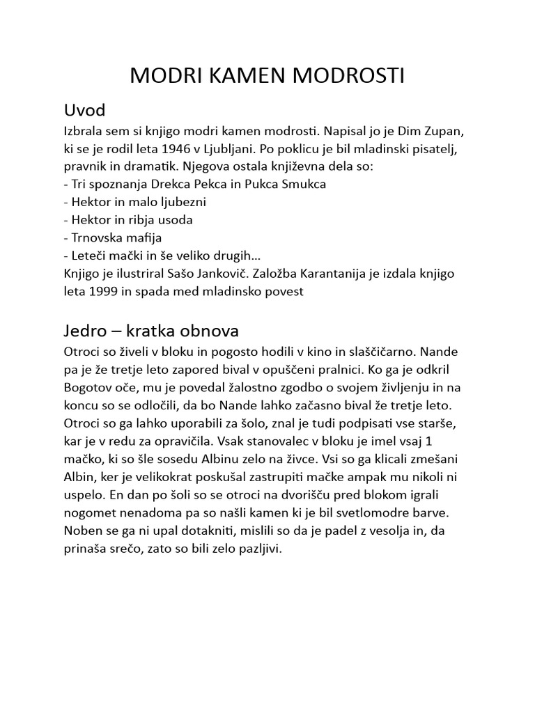 MODRI KAMEN MODROSTI - Word | PDF