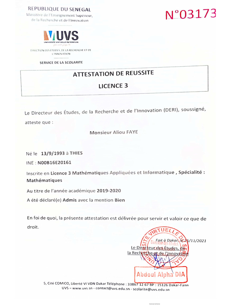 Attestation de Réussite l3 | PDF
