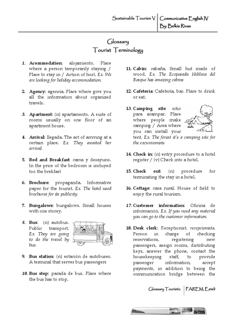 Glossary Tourist Terminology: 1. Acommodation: Alojamiento. Place | PDF ...