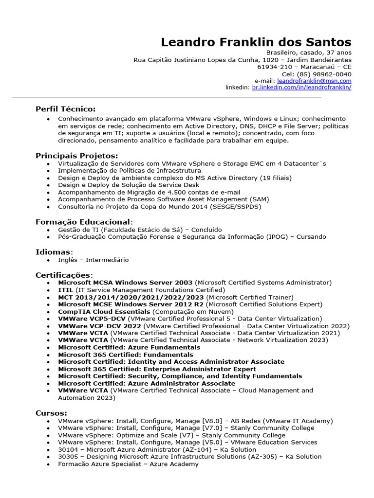 CV - Leandro Franklin | PDF | Negócios | Tecnologia e Engenharia