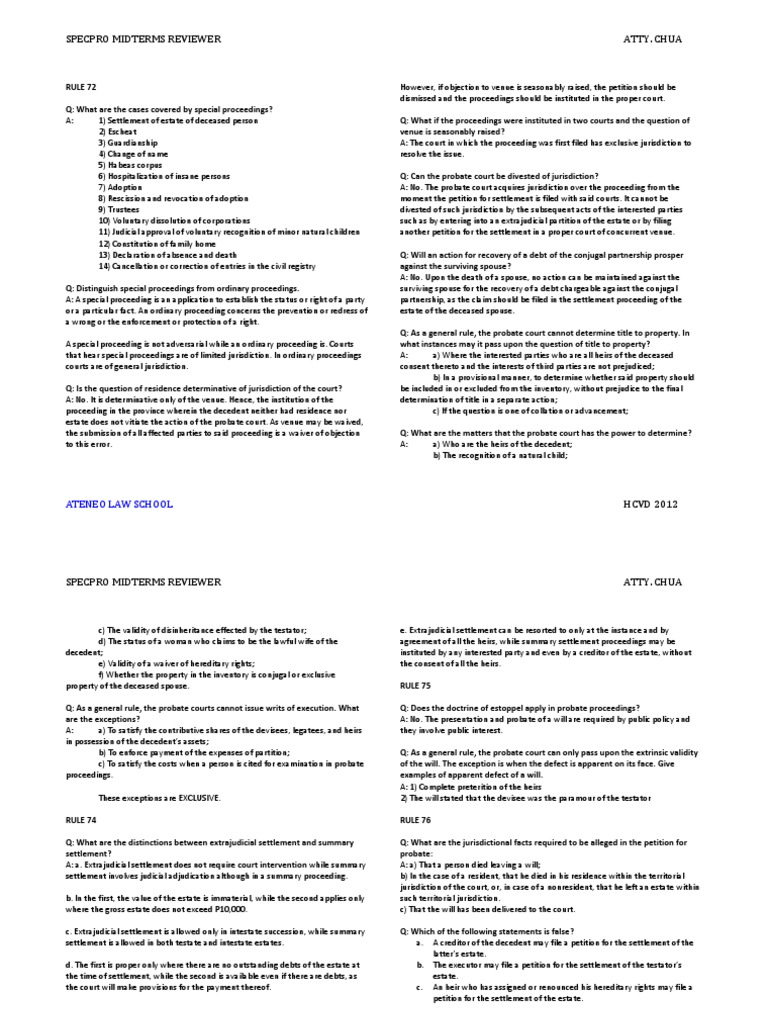 SPEC PRO Reviewer | PDF | Will And Testament | Probate