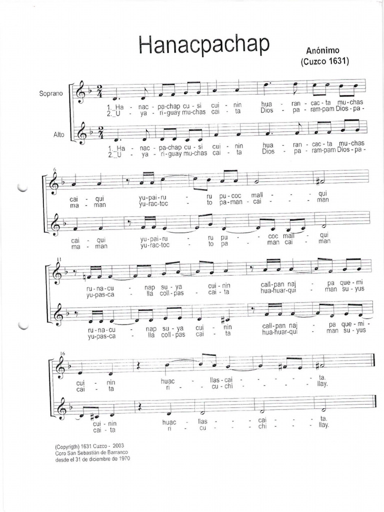 Hanac Pachap: Letra y Partitura | PDF