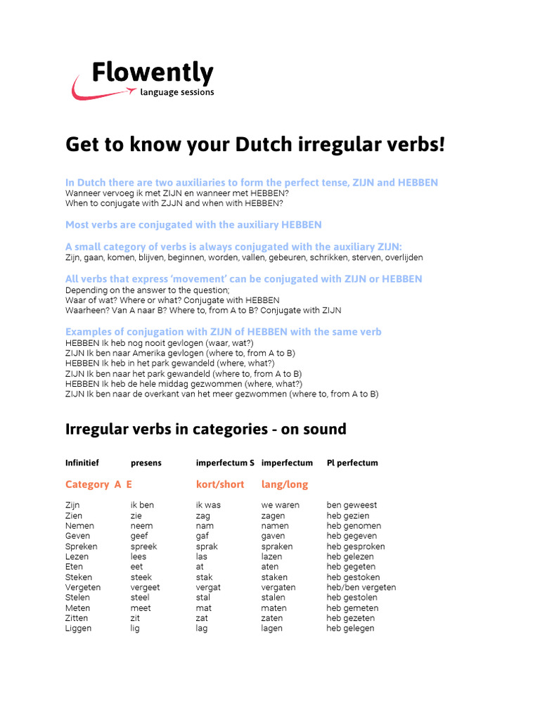 E Dutch Irregular Verbs | PDF