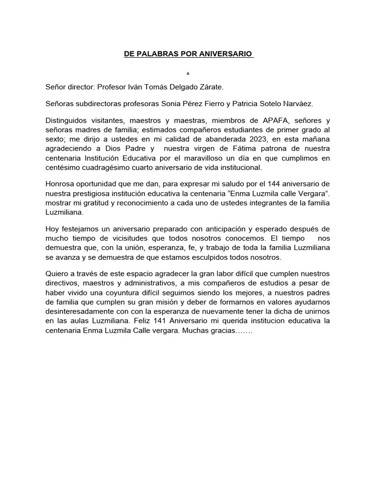 Palabras Por Aniversario | PDF