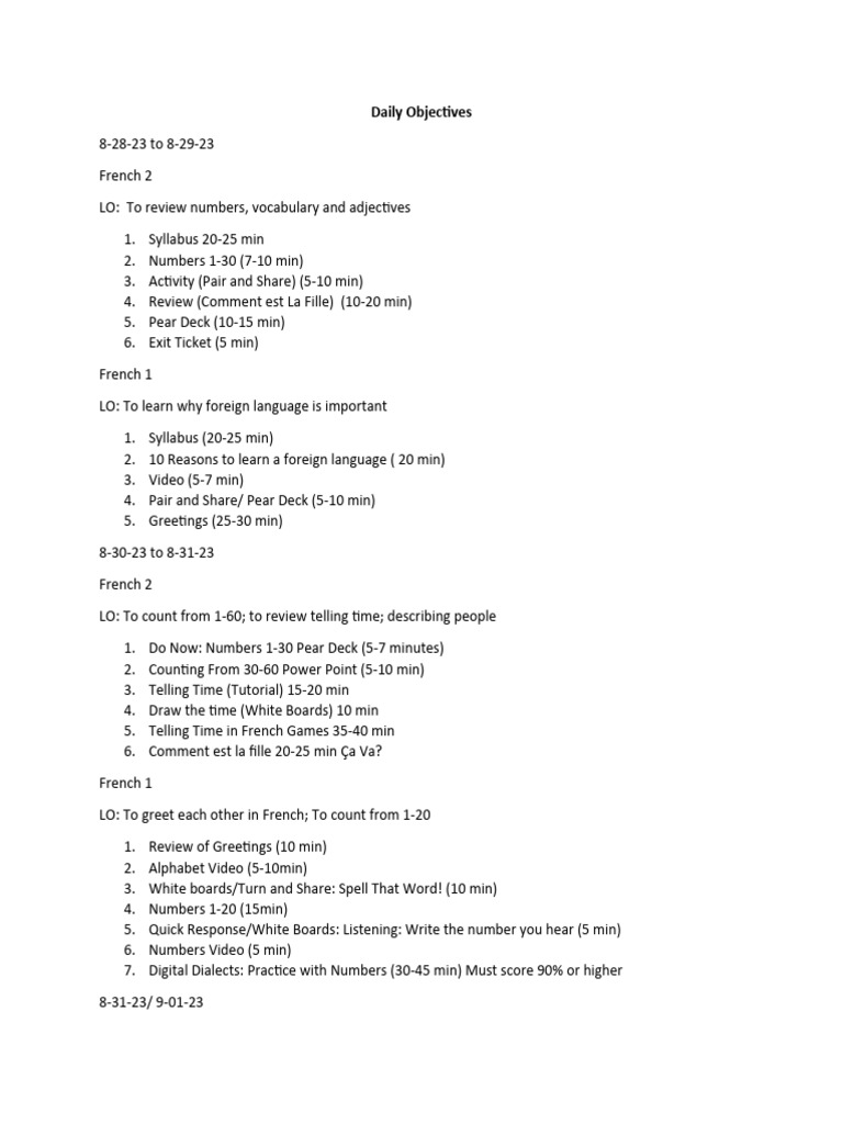 Daily Objectives | PDF