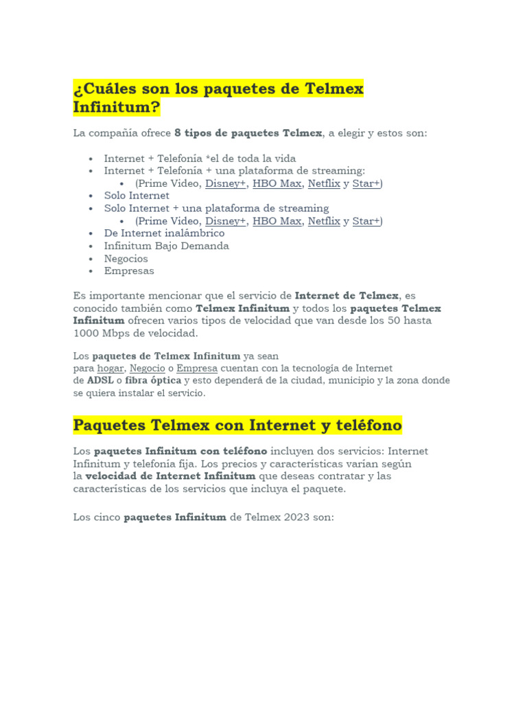 Cuáles Son Los Paquetes de Telmex Infinitum | PDF | Tecnología