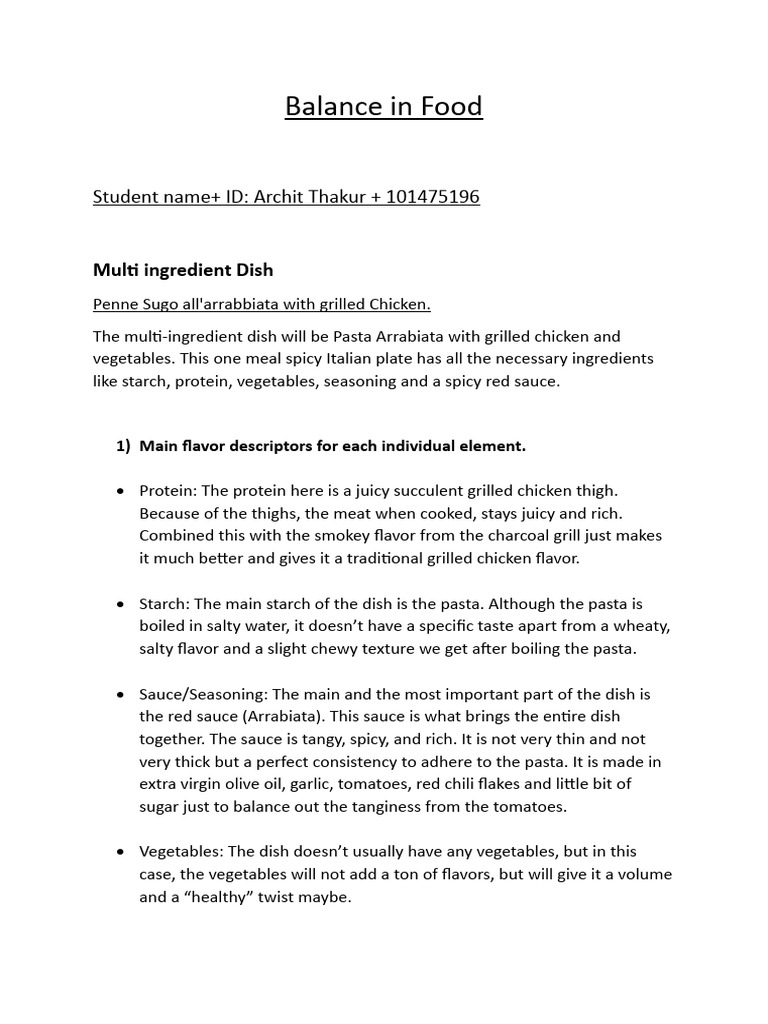 Balance in Food Assignment | PDF