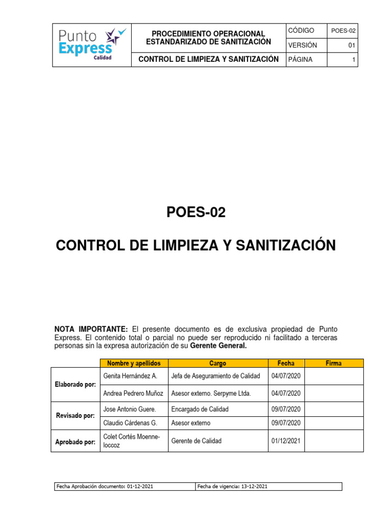 Poes-02 Limpieza y Sanitización | PDF