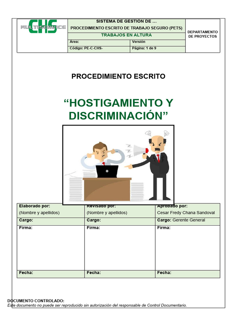 PROCEDIMIENTO DE HOSTIGAMIENTO Y DISCRIMINACIÓN | PDF | Acoso | Violencia