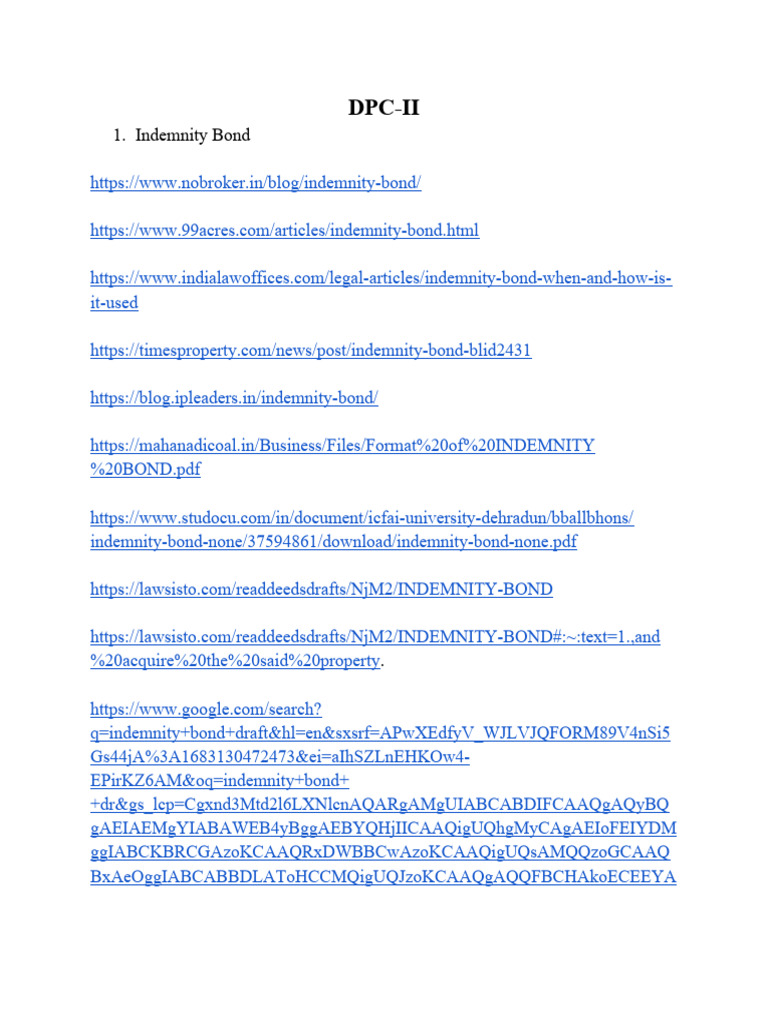 DPC-II Indemnity Bond | PDF