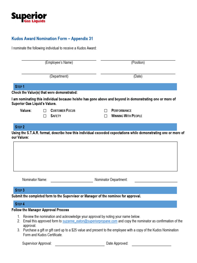 Kudos Award Nomination Form | PDF