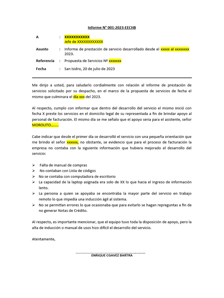 Informe de Servicios-Modelo | PDF